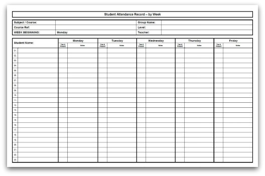 Printable Weekly Attendance Sheet in PDF format Printable Weekly Attendance Sheet in PDF format